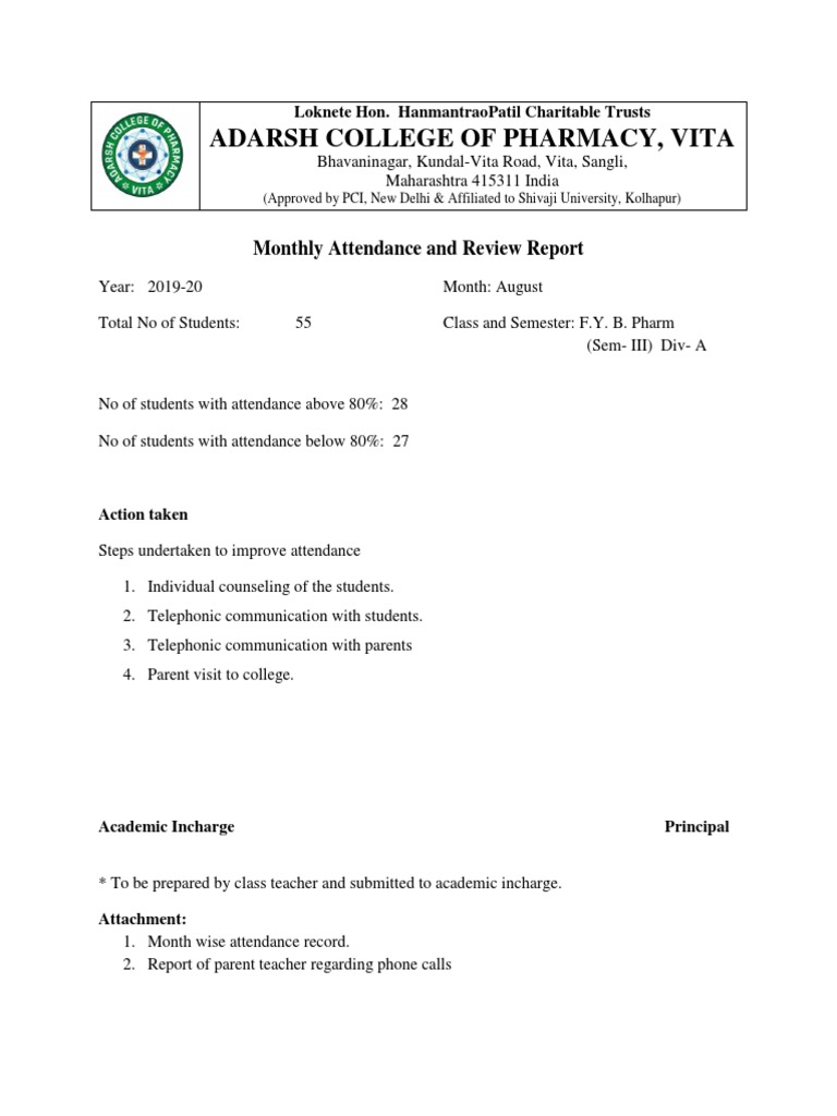 Monthly Attendance and Review Report | PDF