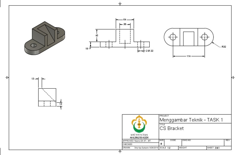 Menggambar Teknik - TASK 1 CS Bracket: Project | PDF