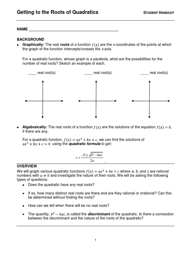 Exploring Quadratic Roots and Discriminants | PDF | Quadratic Equation ...