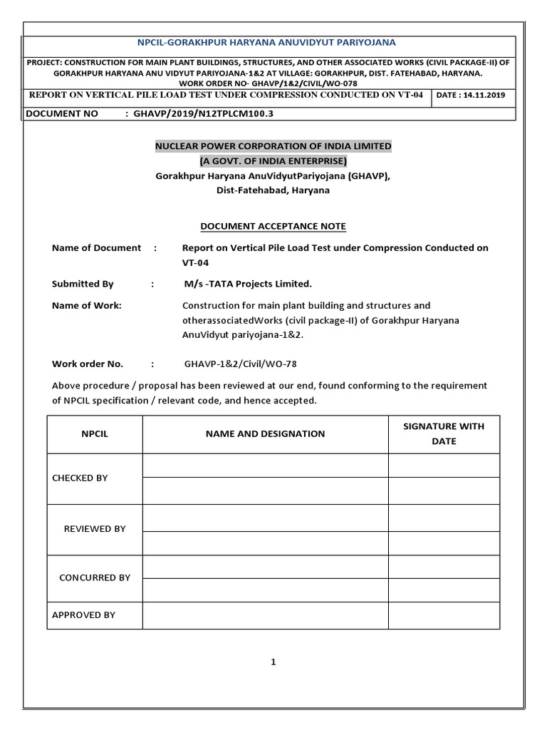 Npcil-Gorakhpur Haryana Anuvidyut Pariyojana | PDF | Deep Foundation ...