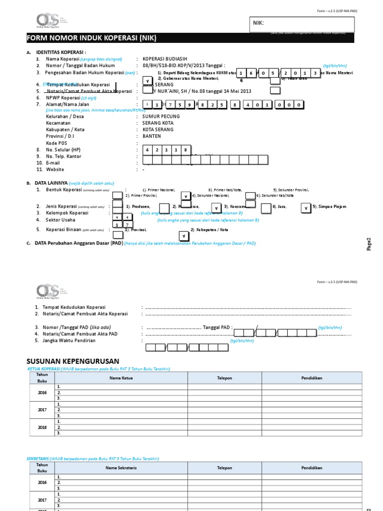 FORM NIK Koperasi | PDF