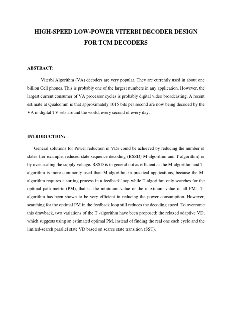 Low-Power Viterbi Decoder Design For TCM Decoders | PDF | Algorithms | Electronics