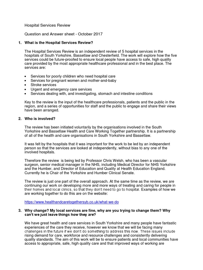 Hospital Services Review Question and Answer Sheet - October 2017 | PDF ...