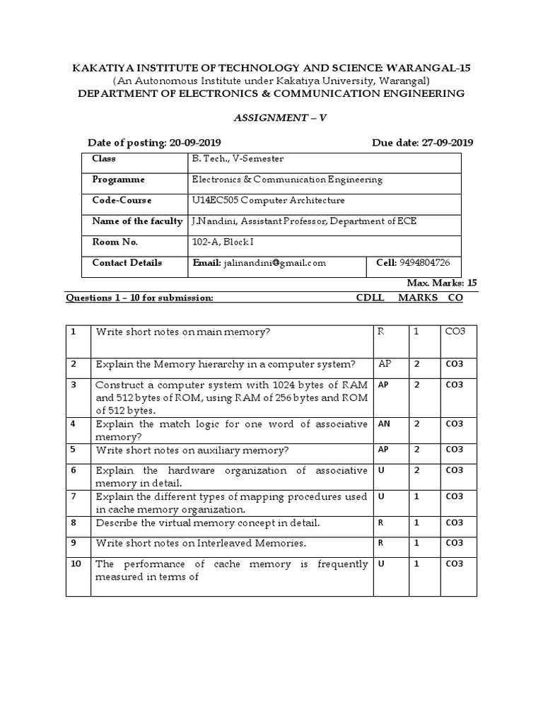Kakatiya Institute of Technology and Science: Warangal-15 Department of ...