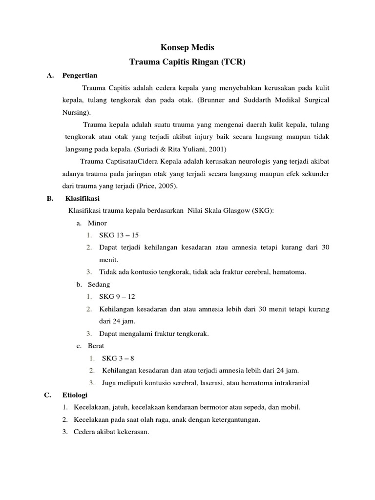 Trauma Capitis Ringan: Definisi, Klasifikasi, dan Penanganan | PDF