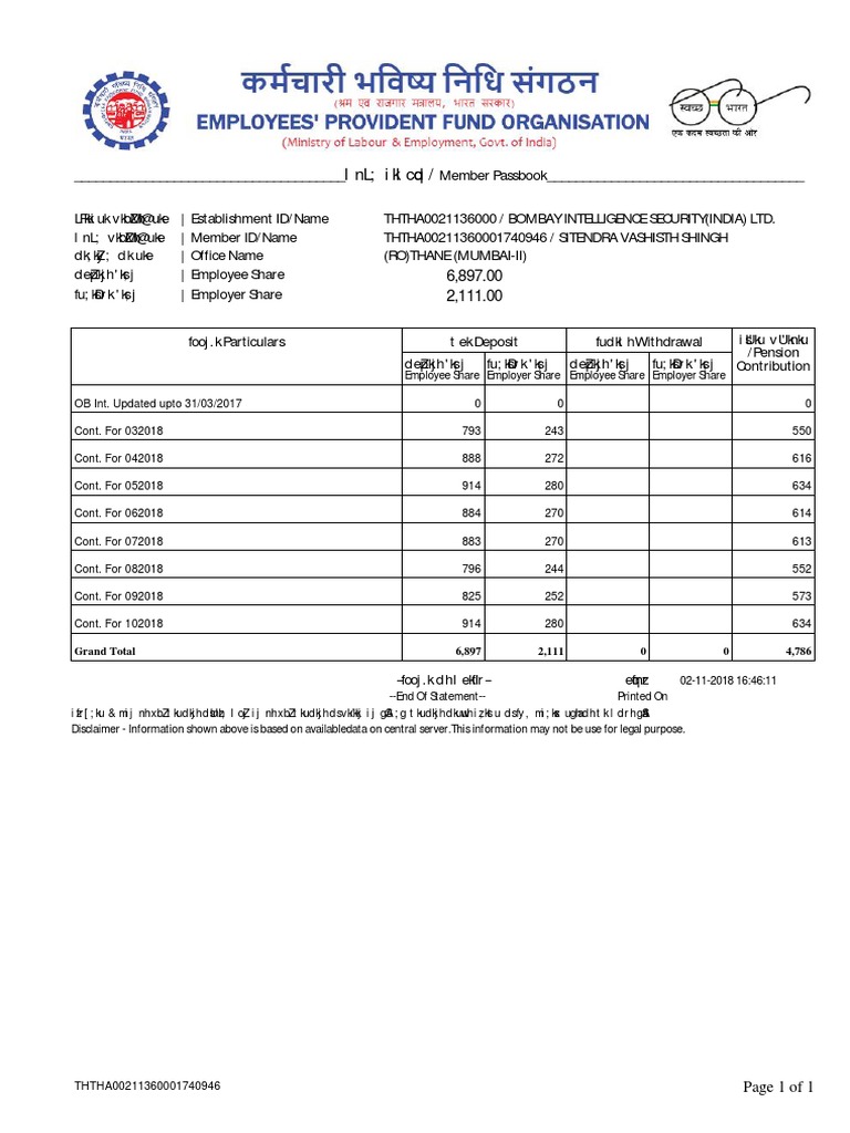 PF Passbook - Send | PDF