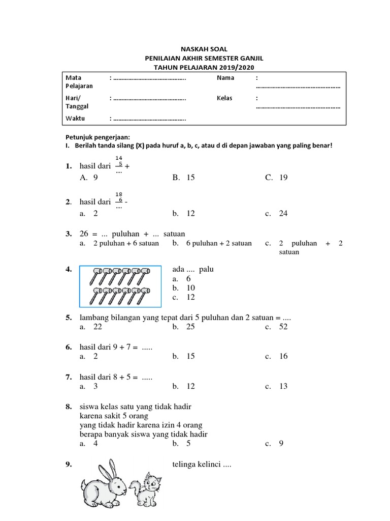 Naskah Soal Matematika Anak SLB | PDF