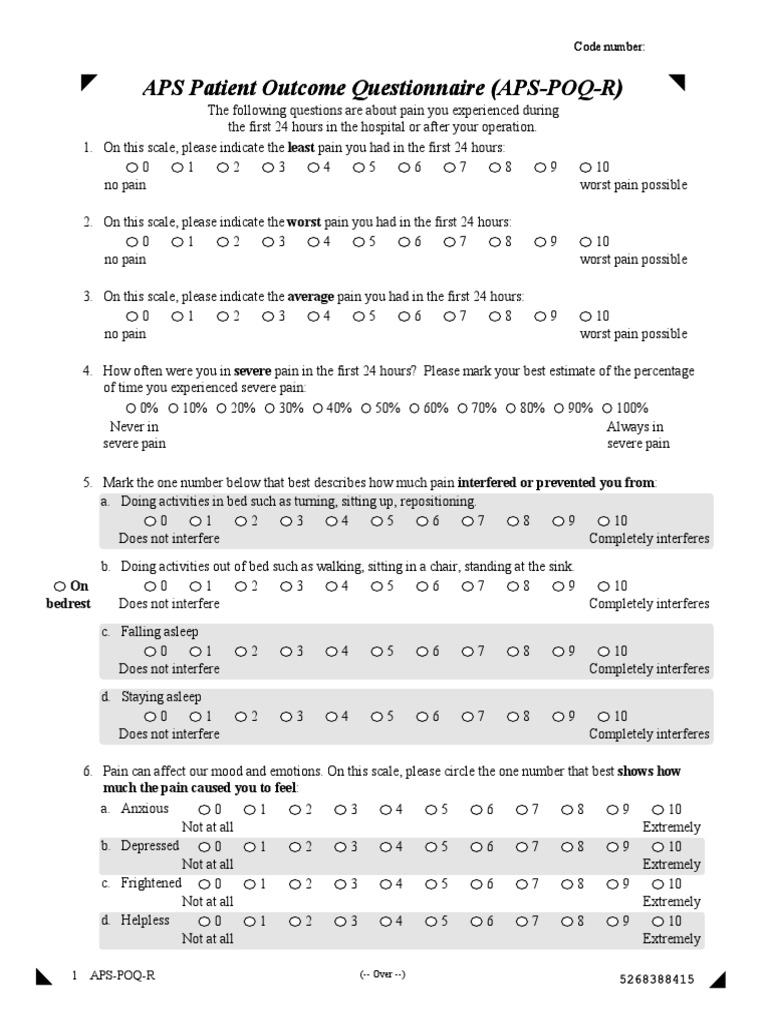 APS Patient Outcome Questionnaire (APS-POQ-R) APS Patient Outcome ...