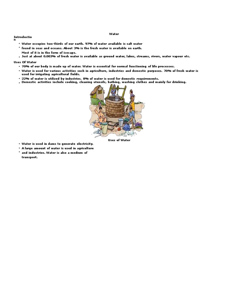 Class VI - Science Water, Uses of Water, States of Water, Oceans | PDF ...