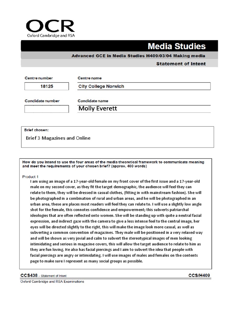 Statement of Intent | PDF | Typography | Magazines