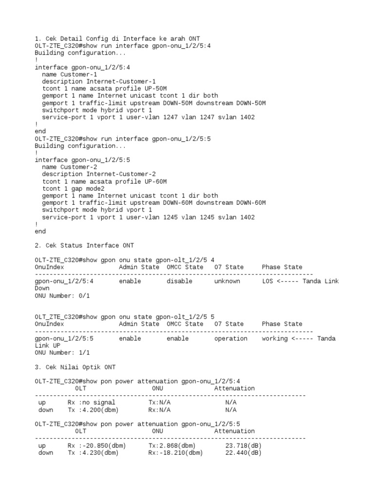 10 Command Gpon Zte | PDF | Telecommunications | Computer Networking