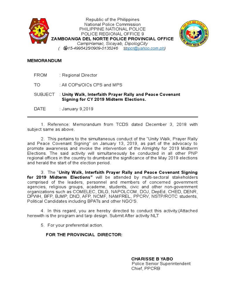 Memo On Unity Walk, Program, Back-Draft Tarp and Integrity Pledge Tarp ...