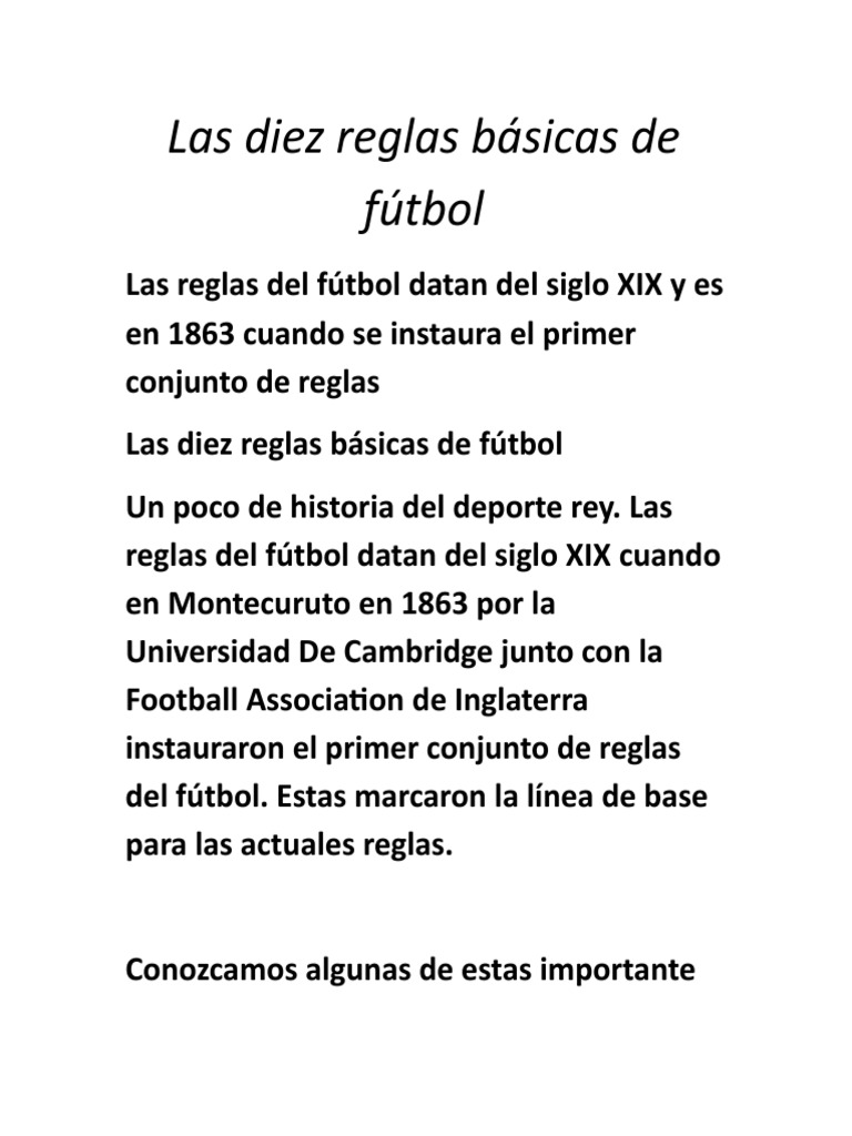 Las 10 Reglas Del Futbol Pdf Asociación De Futbol Equipos