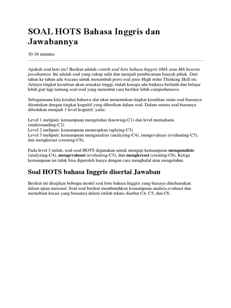 ANALYZING HOTS QUESTIONS AND ANSWERS | PDF