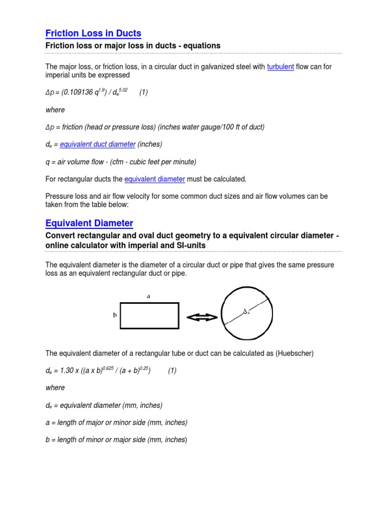 Duct Friction Loss Calculations | PDF