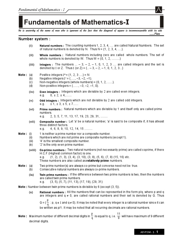 1 - Theory - English Fundamental of Mathematics - 01 | PDF | Numbers ...