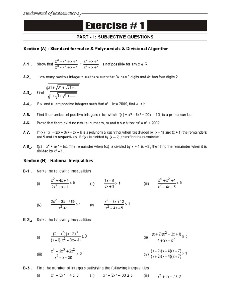 Fundamental Mathematics Concepts: Solutions to Problems on Polynomials ...