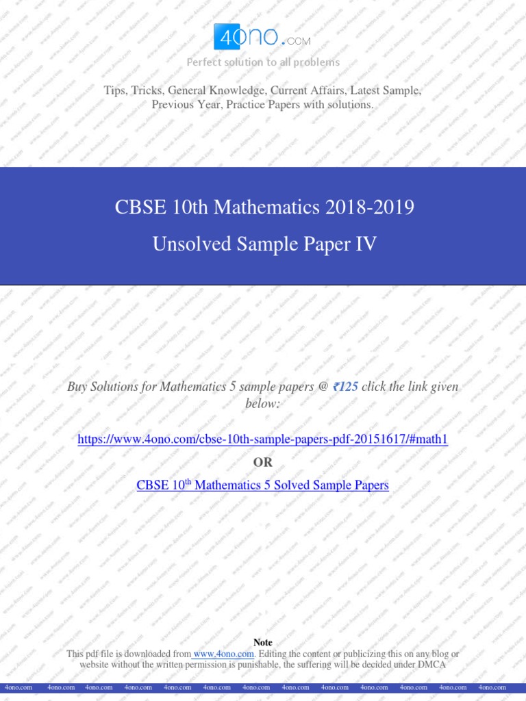 CBSE 10th Math Sample Paper | PDF | Area | Circle