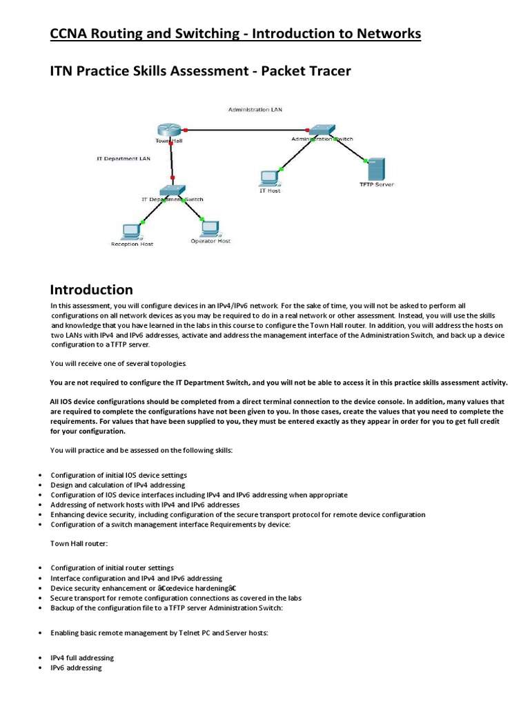 Ccna Routing And Switching Introduction To Networks Itn Practice Skills Assessment Packet
