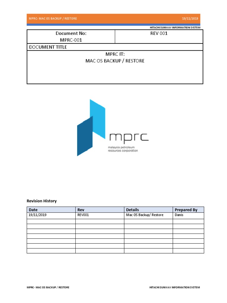 Document No: MPRC-001 REV 001 Document Title MPRC It: Mac Os Backup ...