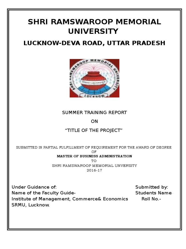 Format - Summer Training Project Report Format. | PDF | Data Analysis ...