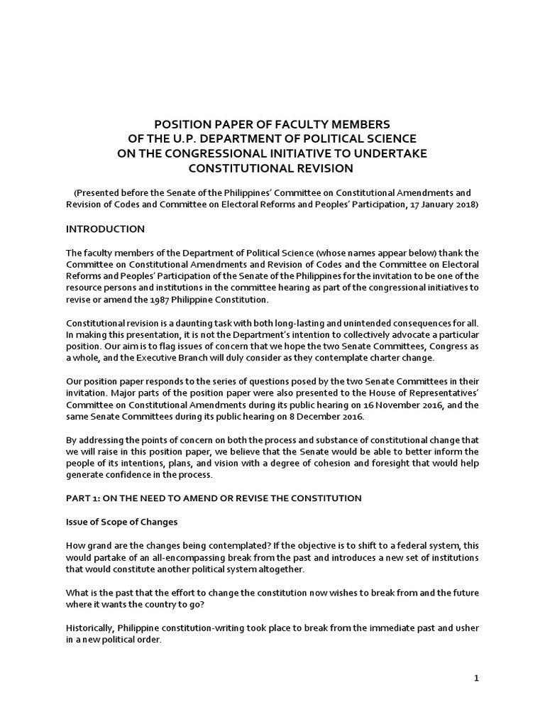 U.P. Political Science Faculty's Position on Constitutional Revision ...