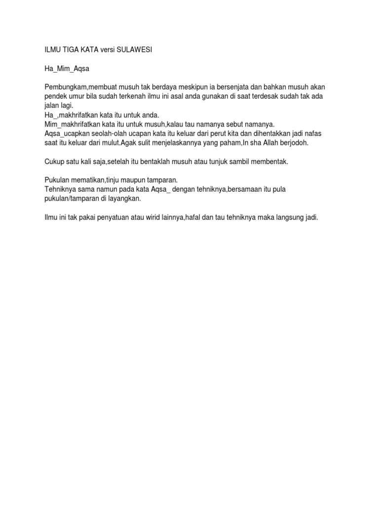 Ilmu Tiga Kata Sulawesi: Teknik Mematikan | PDF