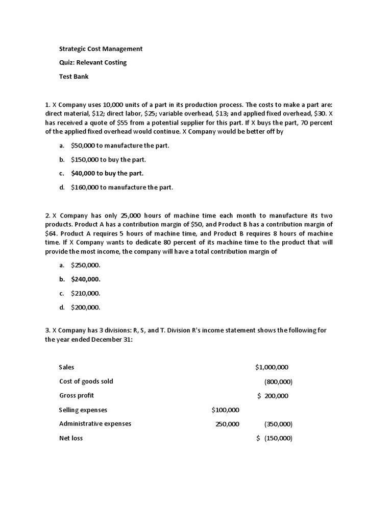 SCM Quiz 1 | PDF | Cost | Cost Of Goods Sold