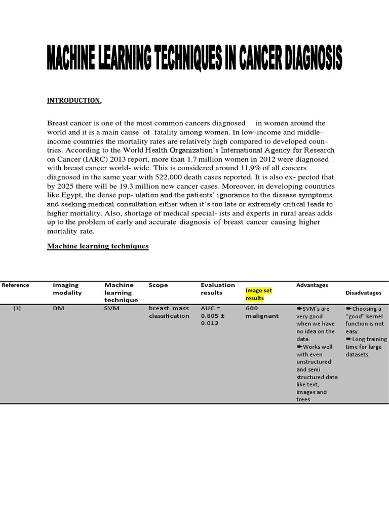 Machine Learning Techniques in Cancer Diagnosis | PDF | Statistical ...