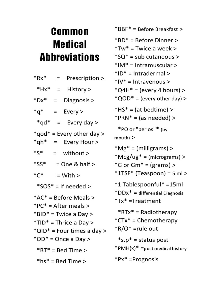 Common Medical Abbreviations For MedTech and Gen Sci | PDF | Red Blood ...