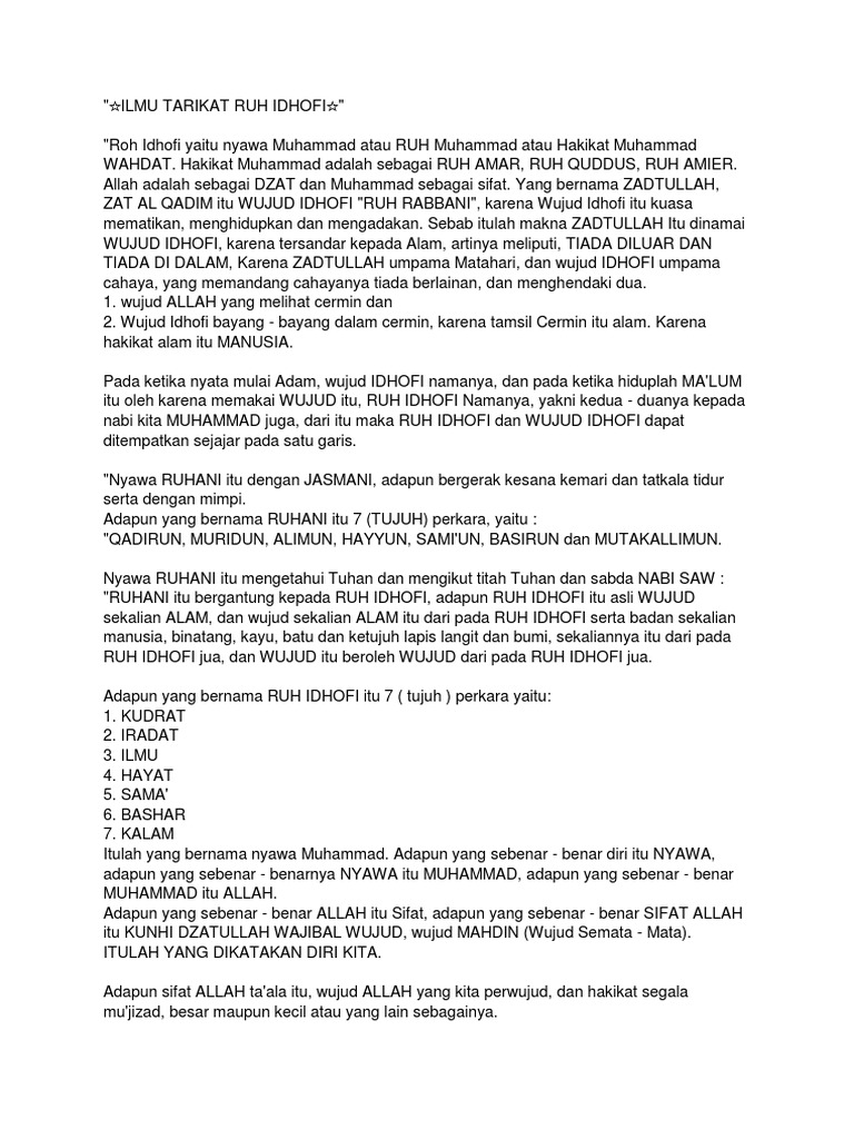 Ilmu Tarikat Ruh Idhofi | PDF