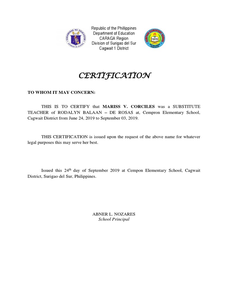 Certification: To Whom It May Concern | PDF
