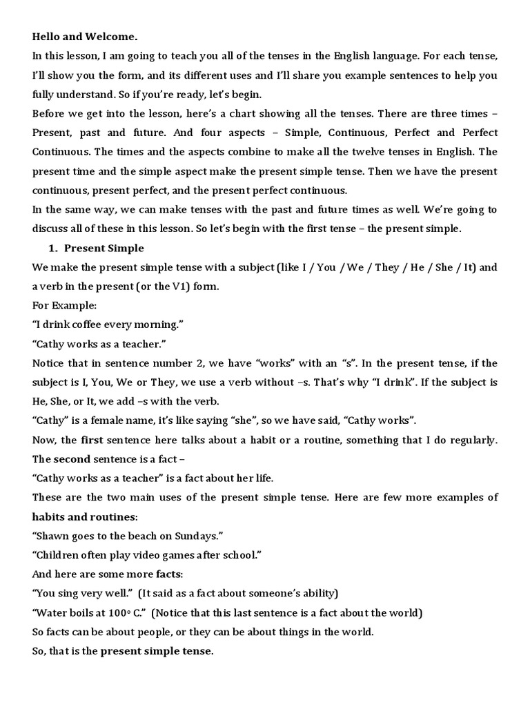 Present Simple Tense | PDF | Grammatical Tense | Perfect (Grammar)