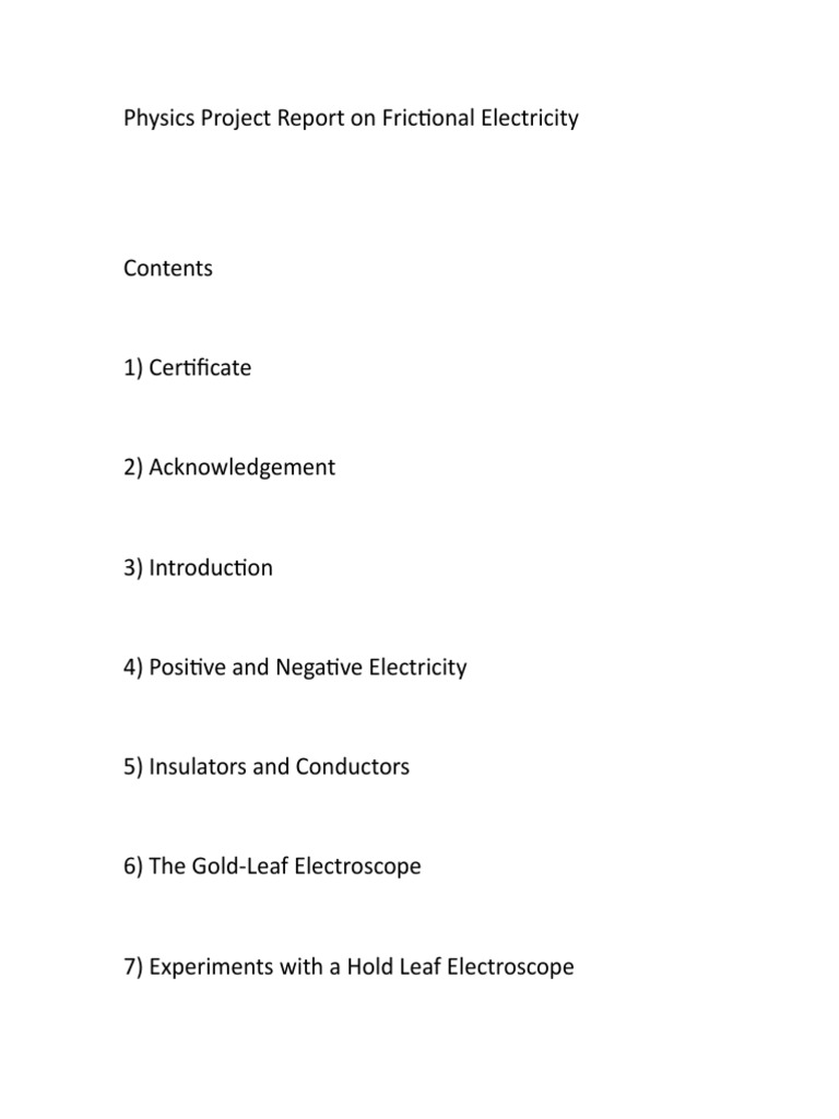 Physics Project Report On Frictional Electricity | PDF | Electric ...