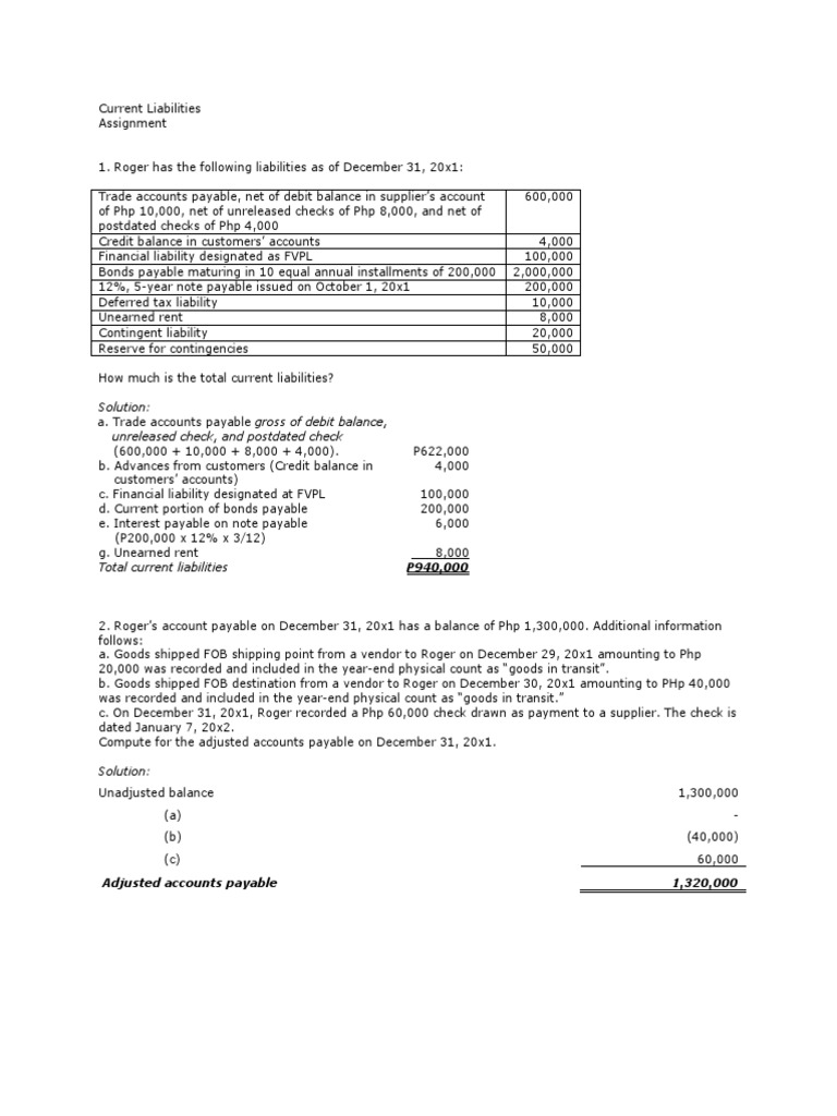 Current Liabilities - Assignment - With Answers - For Posting | PDF ...