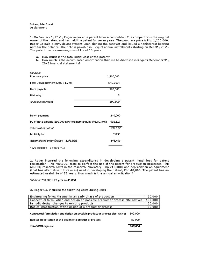 Intangible Assets Assignment - With Answers - For Posting | PDF | Intangible Asset | Trademark
