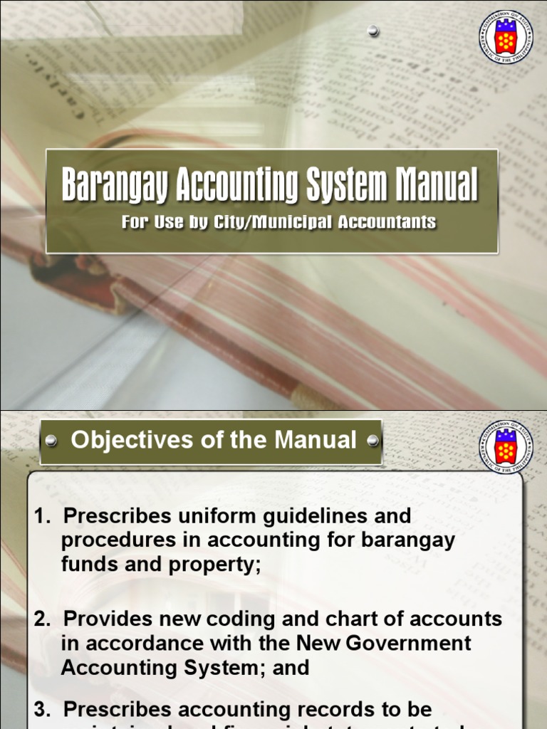 Barangay Accounting System Manual: For Use by City/ Municipal ...
