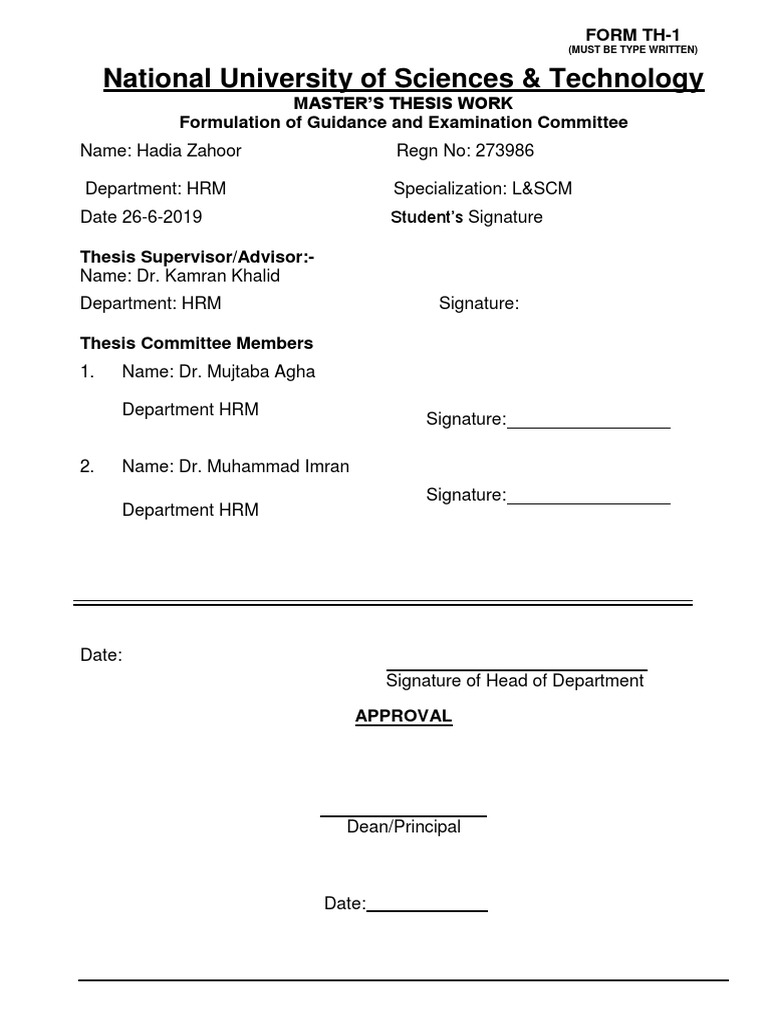 National University of Sciences & Technology: Form Th-1 | PDF | Thesis ...