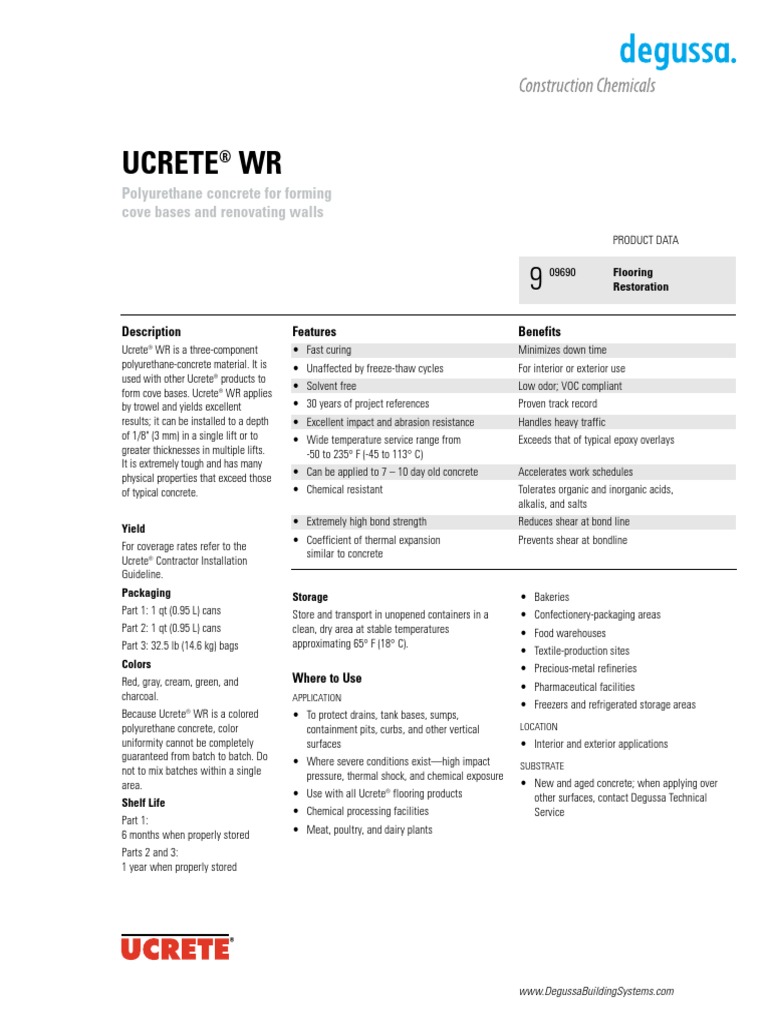 Ucrete WR: Polyurethane Concrete For Forming Cove Bases and Renovating ...