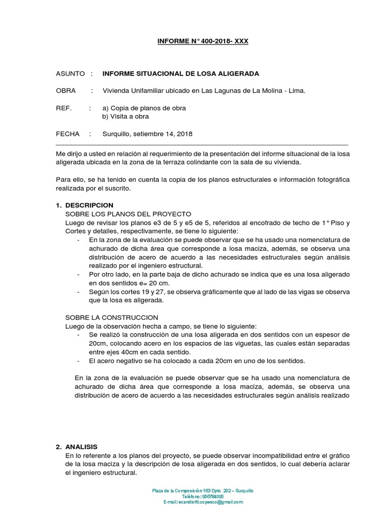 Informe Tecnico - Falla de Losa | PDF | Science | Ingeniería