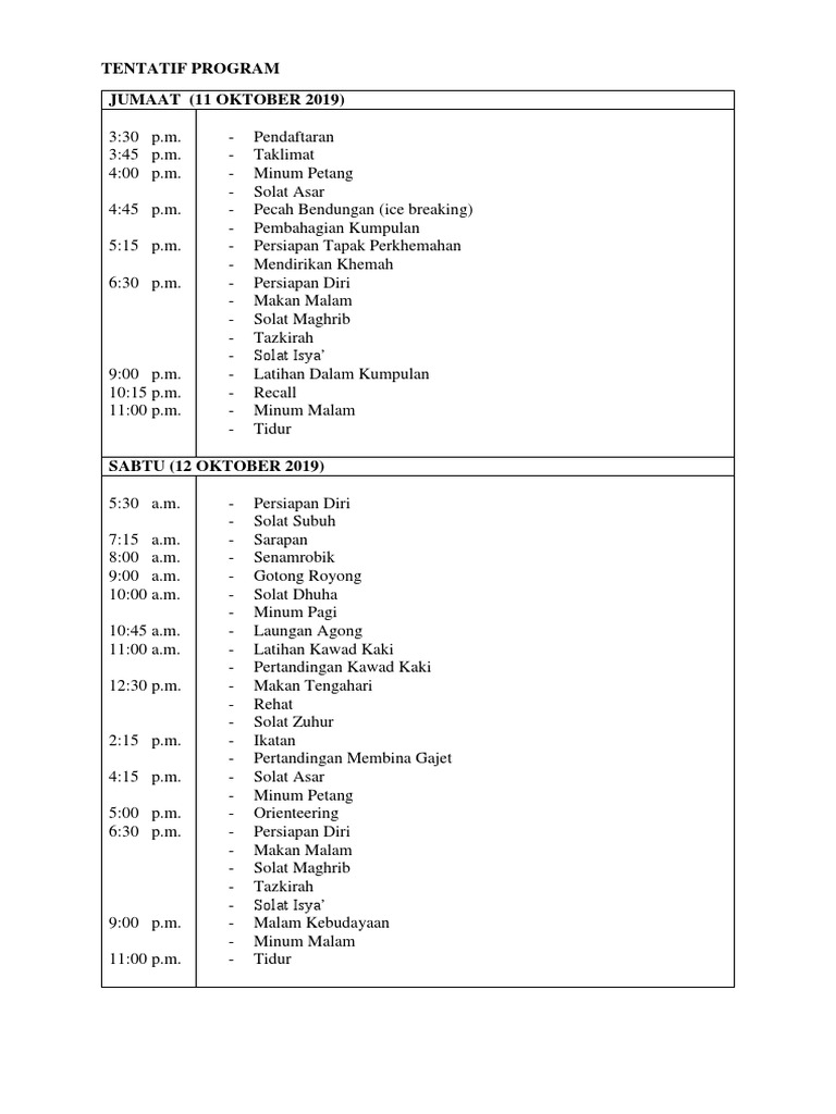 TENTATIF PROGRAM Hari Kokurikulum 2019 | PDF | Cooking, Food & Wine ...