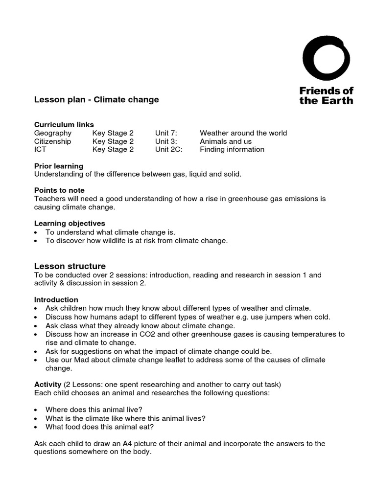 Lesson Plan - Climate Change: Curriculum Links | PDF | Climate Change ...
