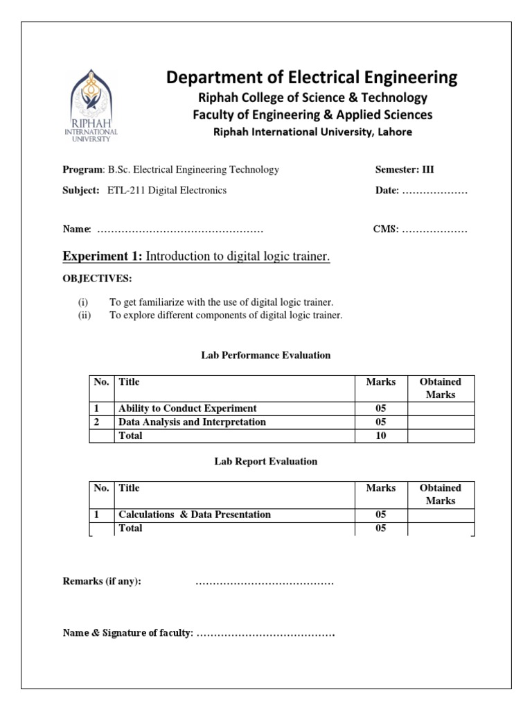Lab Manual 1 of Digital Electronics | PDF | Digital Electronics ...