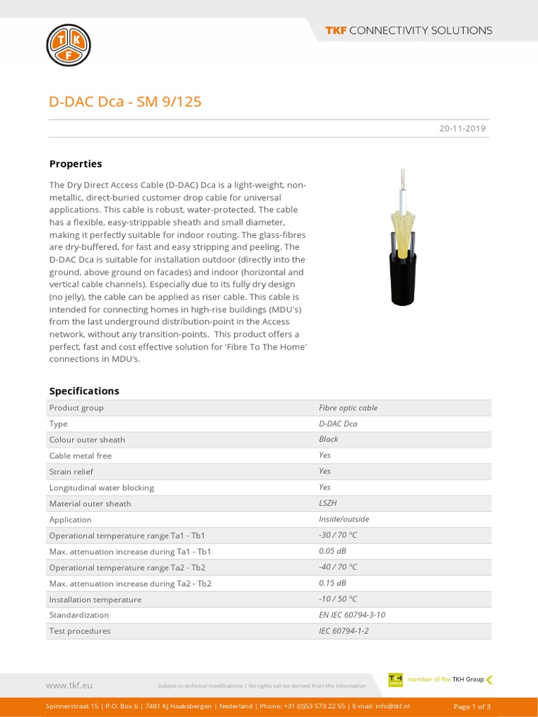 Dry Direct Access Cable for Universal Applications: Specifications and ...