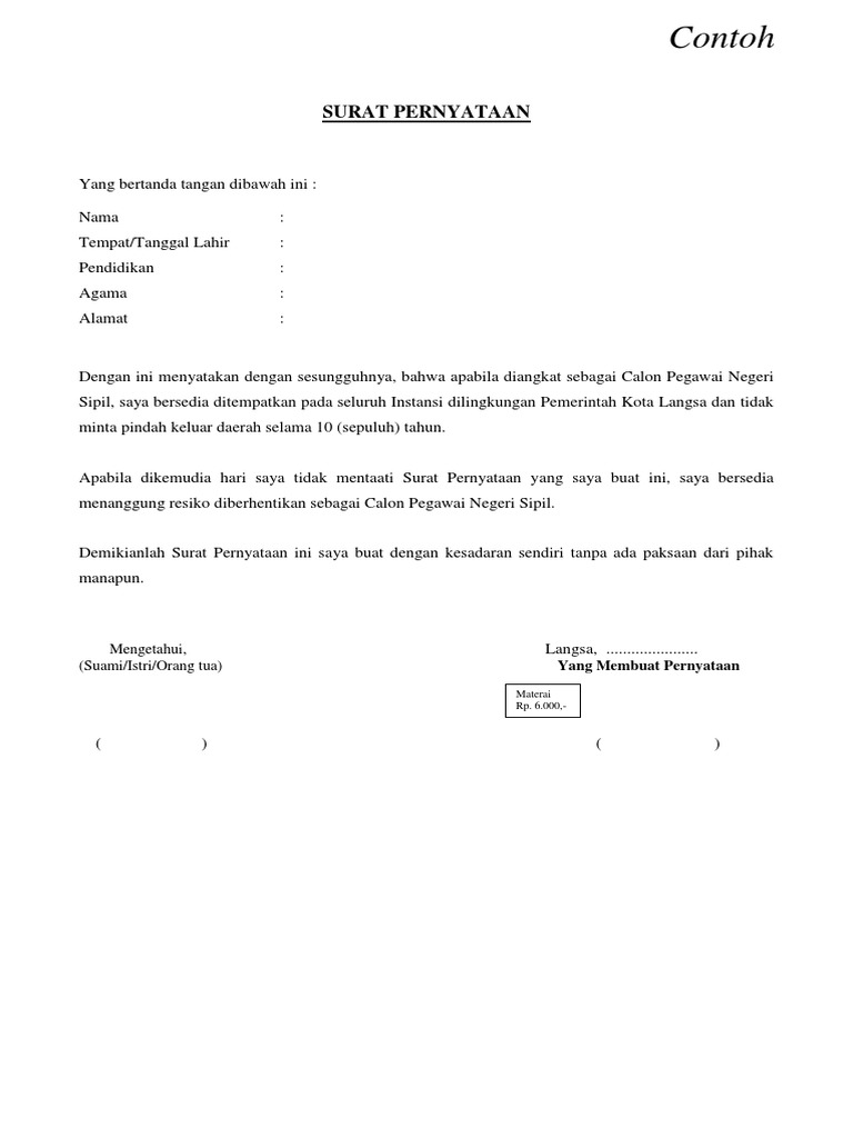 Contoh Surat Pernyataan | PDF