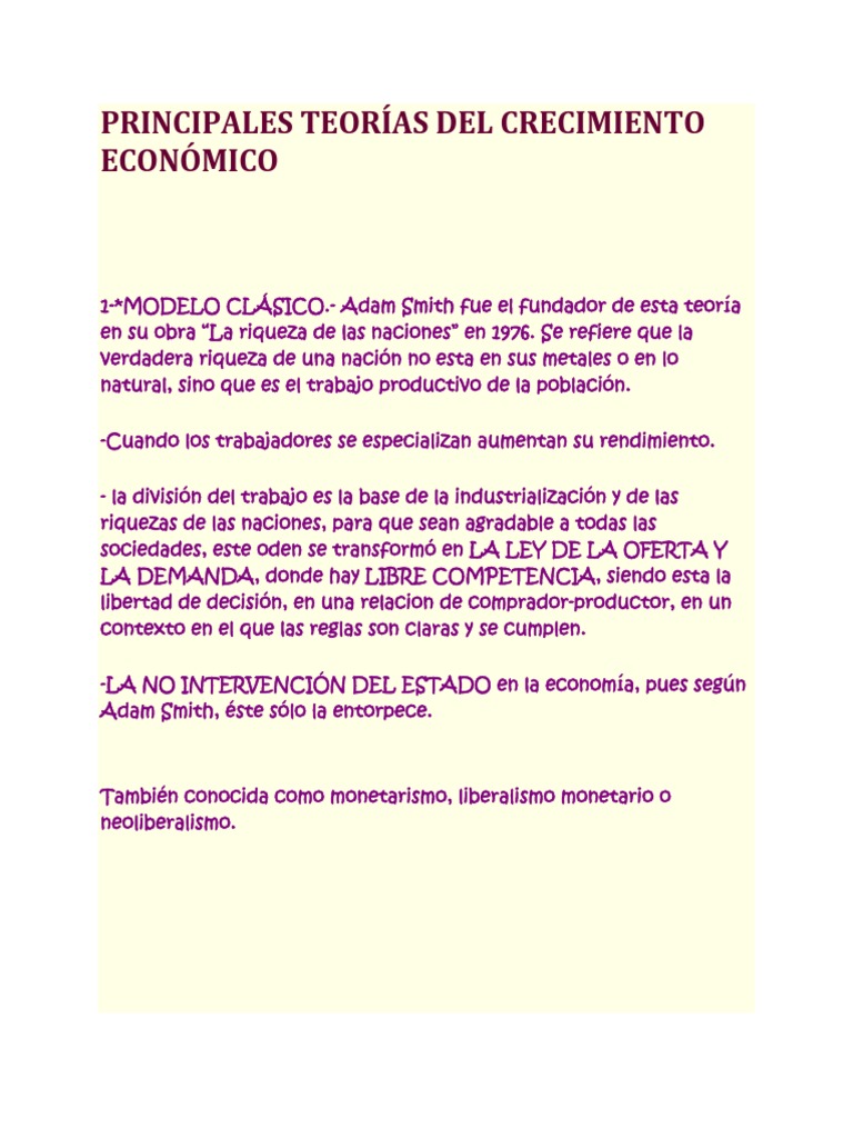 Principales Teorías Del Crecimiento Económico | PDF | Crecimiento económico | Ciclo comercial