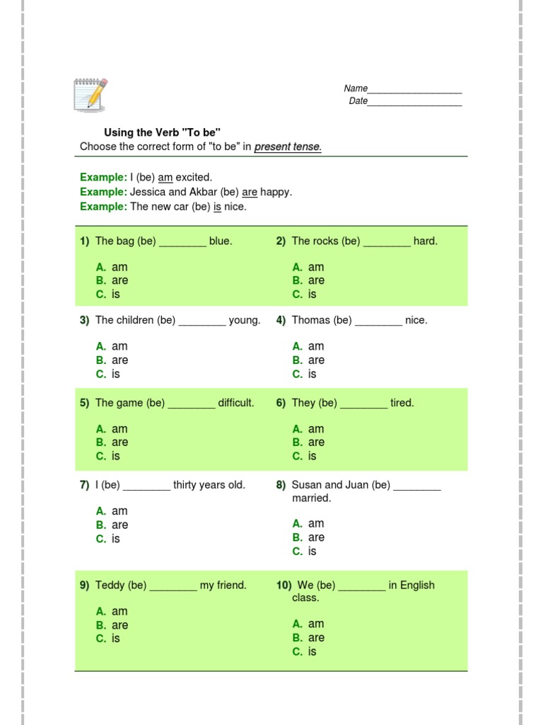 Using The Verb "To Be": Example: Example: Example | PDF