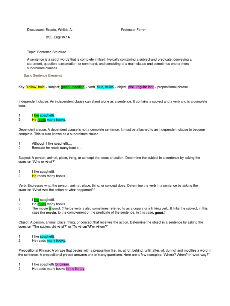 Sentence Structure | PDF | Sentence (Linguistics) | Subject (Grammar)