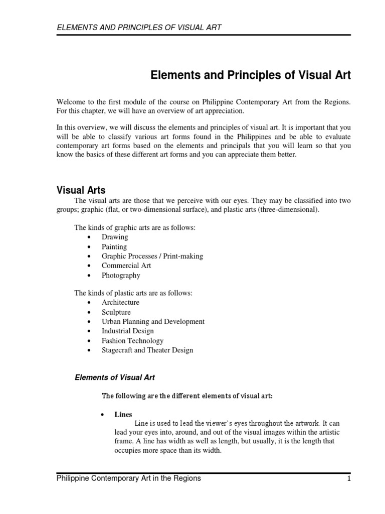 Lesson 1 Elements and Principles of Visual Arts PDF | PDF | Shape | Hue