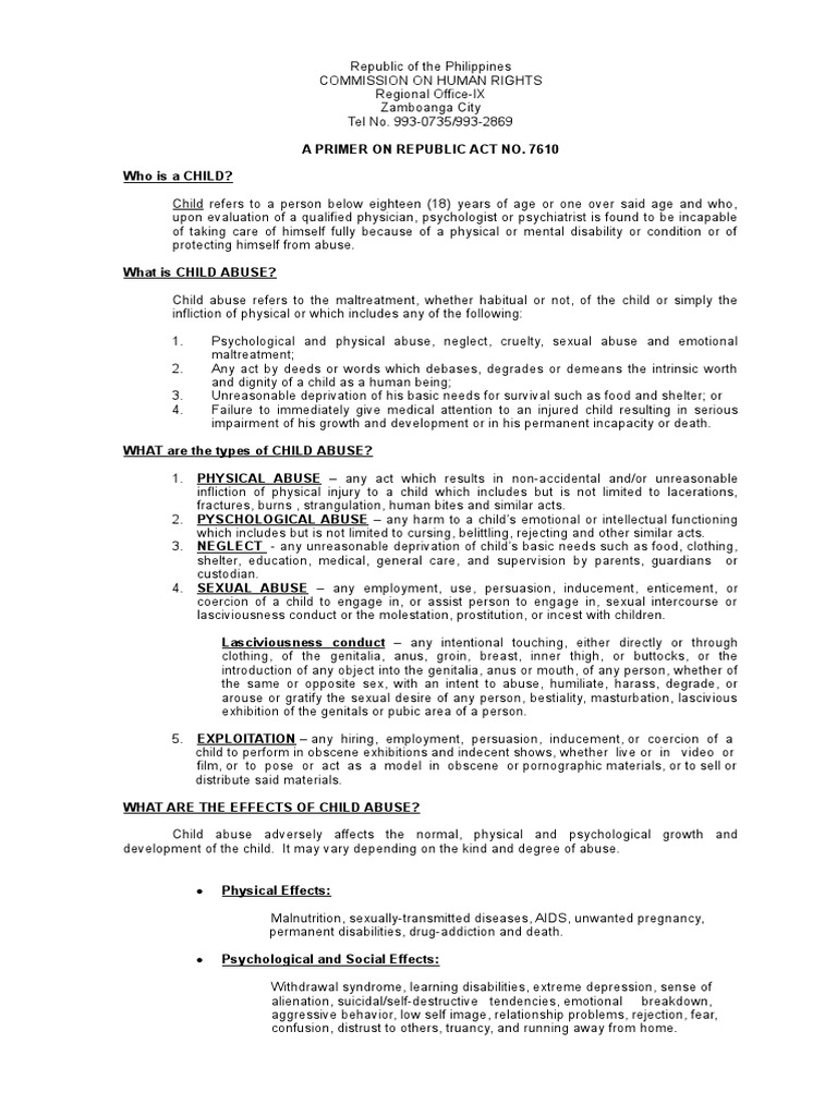 Primer On Ra 7610 | PDF | Child Abuse | Sexual Abuse
